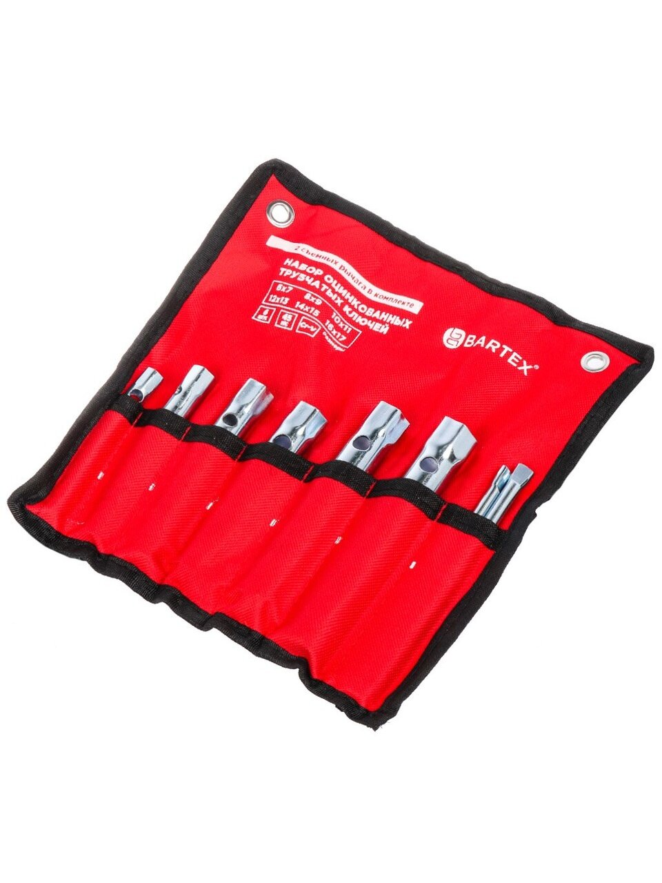 Набор ключей трубчатый, 6 предметов, Bartex, 6-17 мм, оцинкованный, CrV сталь, + 2 съемных рычага, сумка