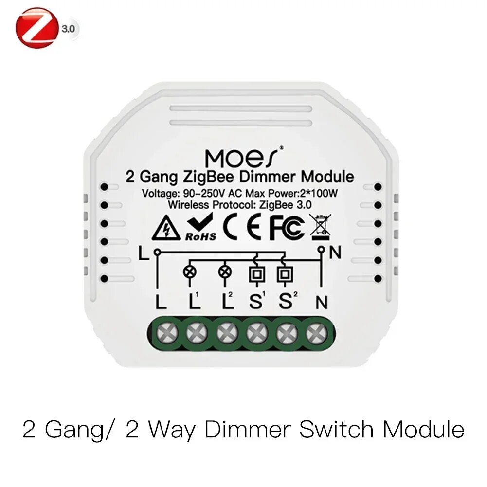 MOES Tuya Smart ZigBee Wi-Fi модуль переключателя ZB 2 Gang Dimmer