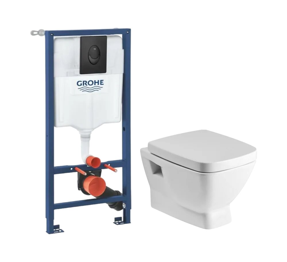 Комплект 2 в 1 Унитаз подвесной Santek Нео 1WH302423 / Инсталляция с кнопкой Grohe Rapid SL 1000044 цвет черный
