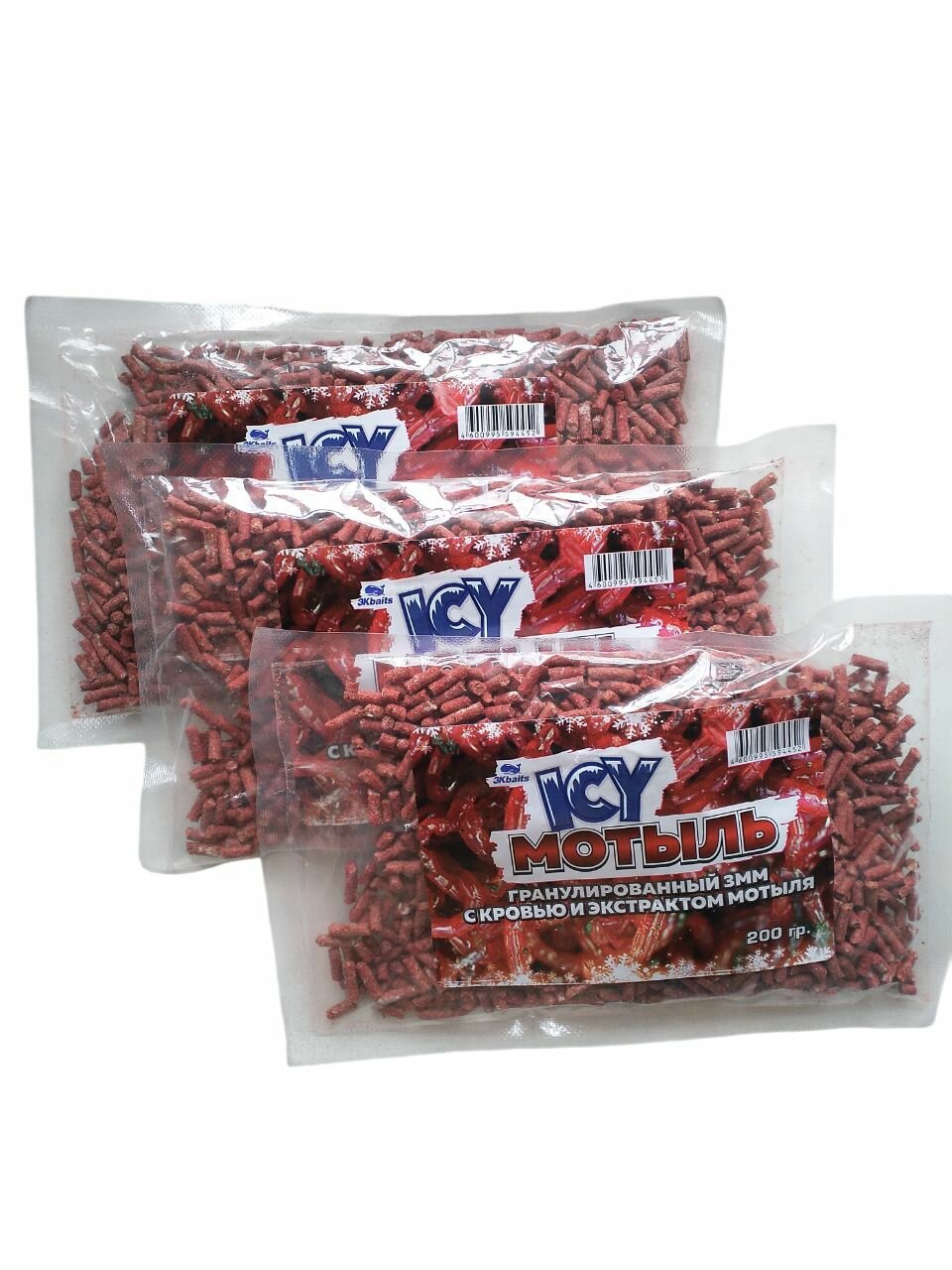 3 ШТ. Мотыль гранулированный ICY 3 мм с кровью и экстрактом мотыля / 600гр.
