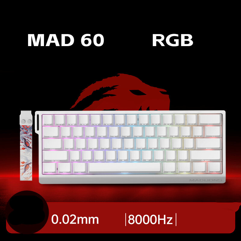 Механическая клавиатура MADLIONS MAD60HE Magnetic, 8K, Rapid Trigger, проводная, Английская раскладка, белый