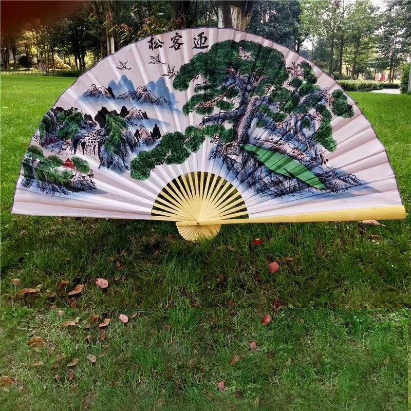 Китайский большой веер на стену/Лошади/ бамбук, шелк