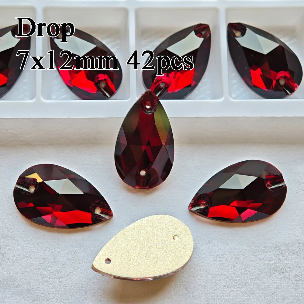 Стразы хрустальные Drop 7x12mm, бордовый, 42шт