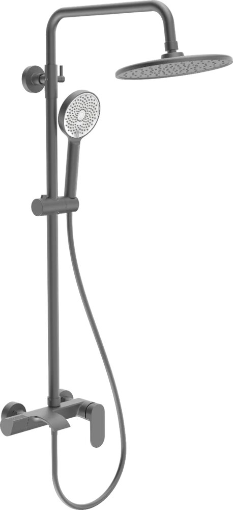 Душевая стойка STWORKI Вестфолл W1H306-Grey со смесителем, вороненая сталь, матовая, с тропическим душем, с изливом, с лейкой, душевая система, латунная, рычаг сбоку