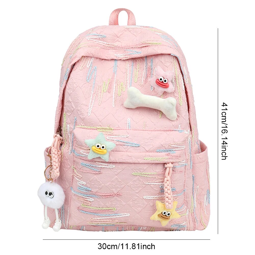 Рюкзаки для студентов, вместительные школьные ранцы, Корейская версия, эстетичный рюкзак для девочек-подростков, рюкзак для колледжа с подвеской, Розовый, Унисекс