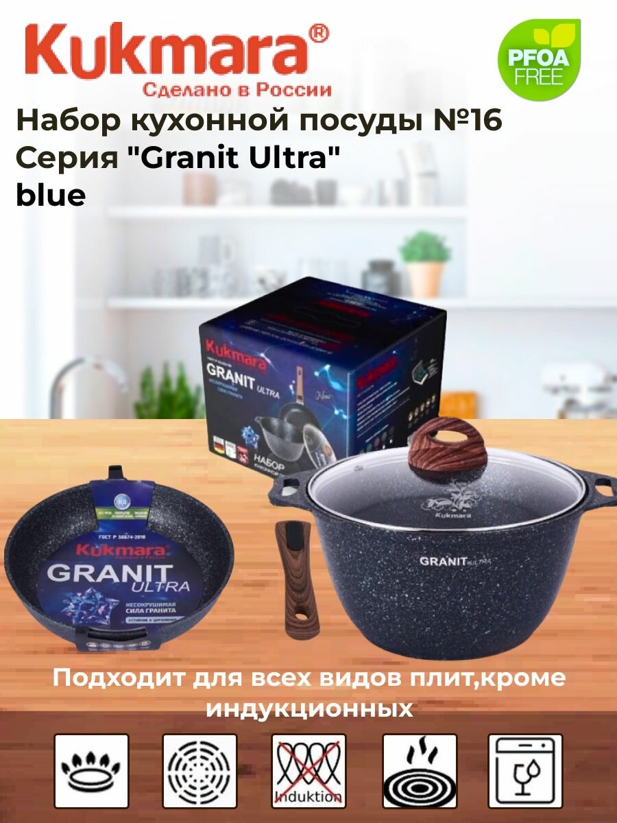 Набор кухонной посуды №16, АП линии "Granit Ultra" (blue)
