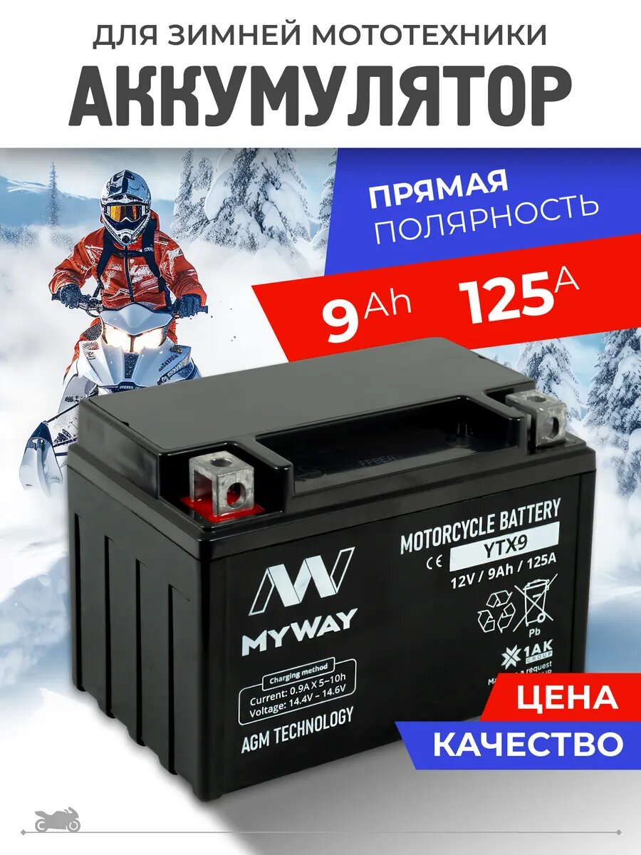 Аккумулятор для мотоцикла 12 вольт 9ач на мотоблок, скутер