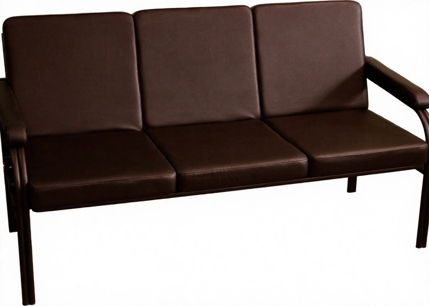 Диван офисный "Сириус Космо", 3х-местный, эко-кожа коричневая, разборный стальной каркас, на дачу, на кухню, в коридор.