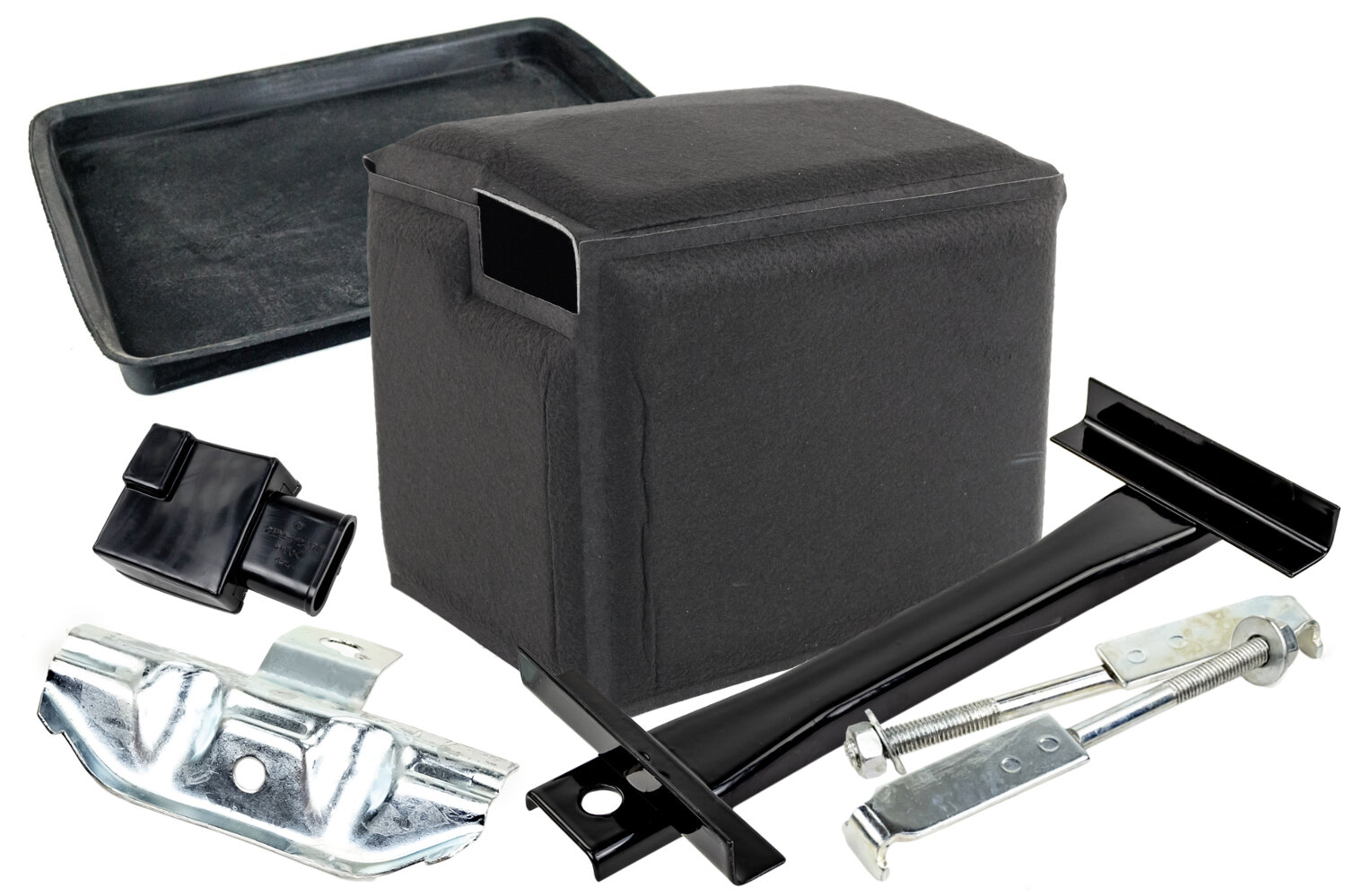 Крепление аккумулятора нового образца с термочехлом, резиновым ковриком и чехлом плюсовой клеммы для Лада Приора