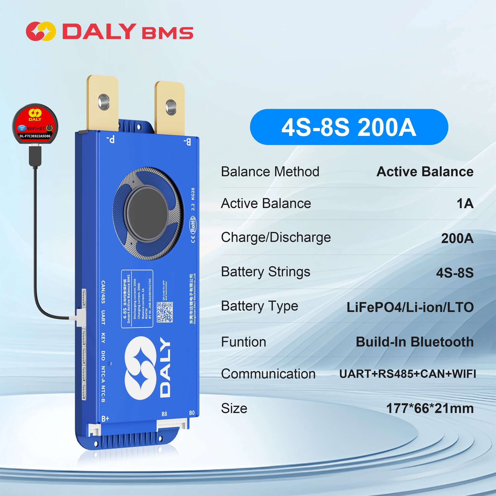 DALY BMS для литий-железофосфатных аккумуляторов 4S-8S 200A WIFI BMS
