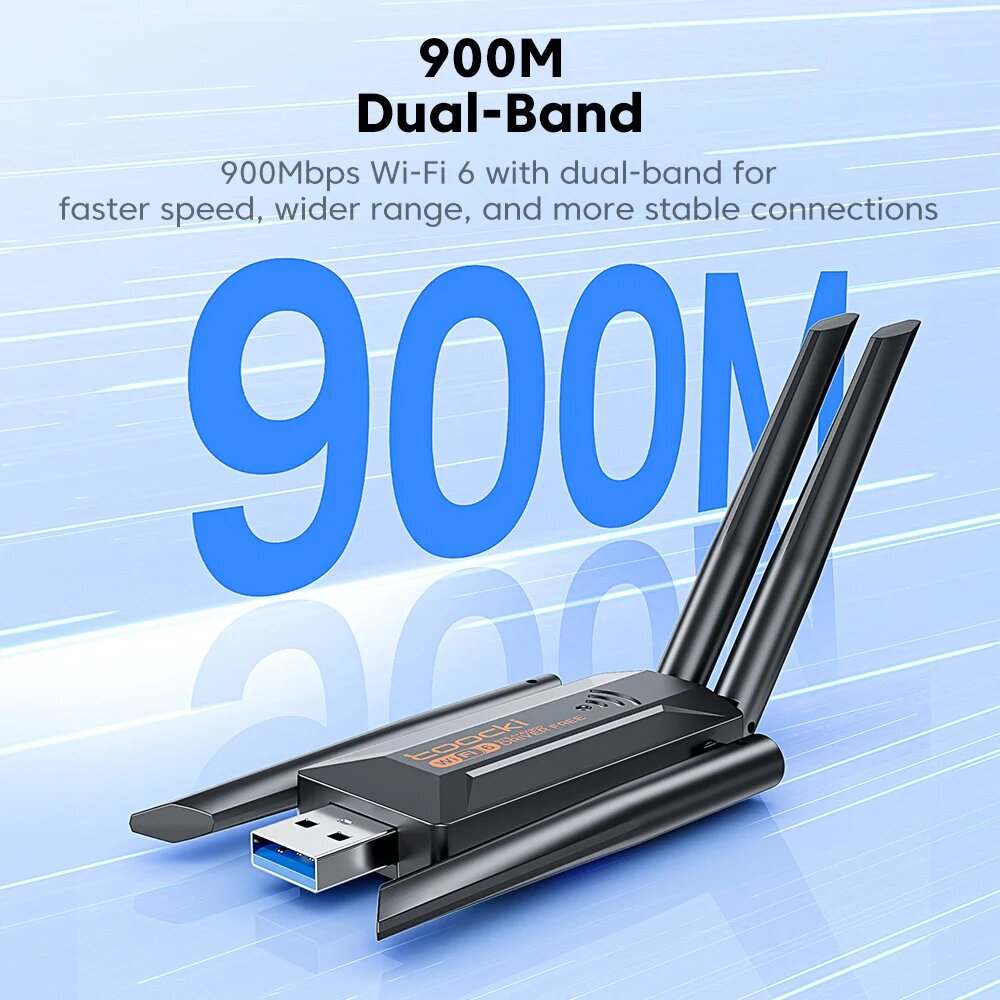 Toocki TB07 WiFi 5 адаптер 600Mbps 2.4G+5G, черный — фото 1