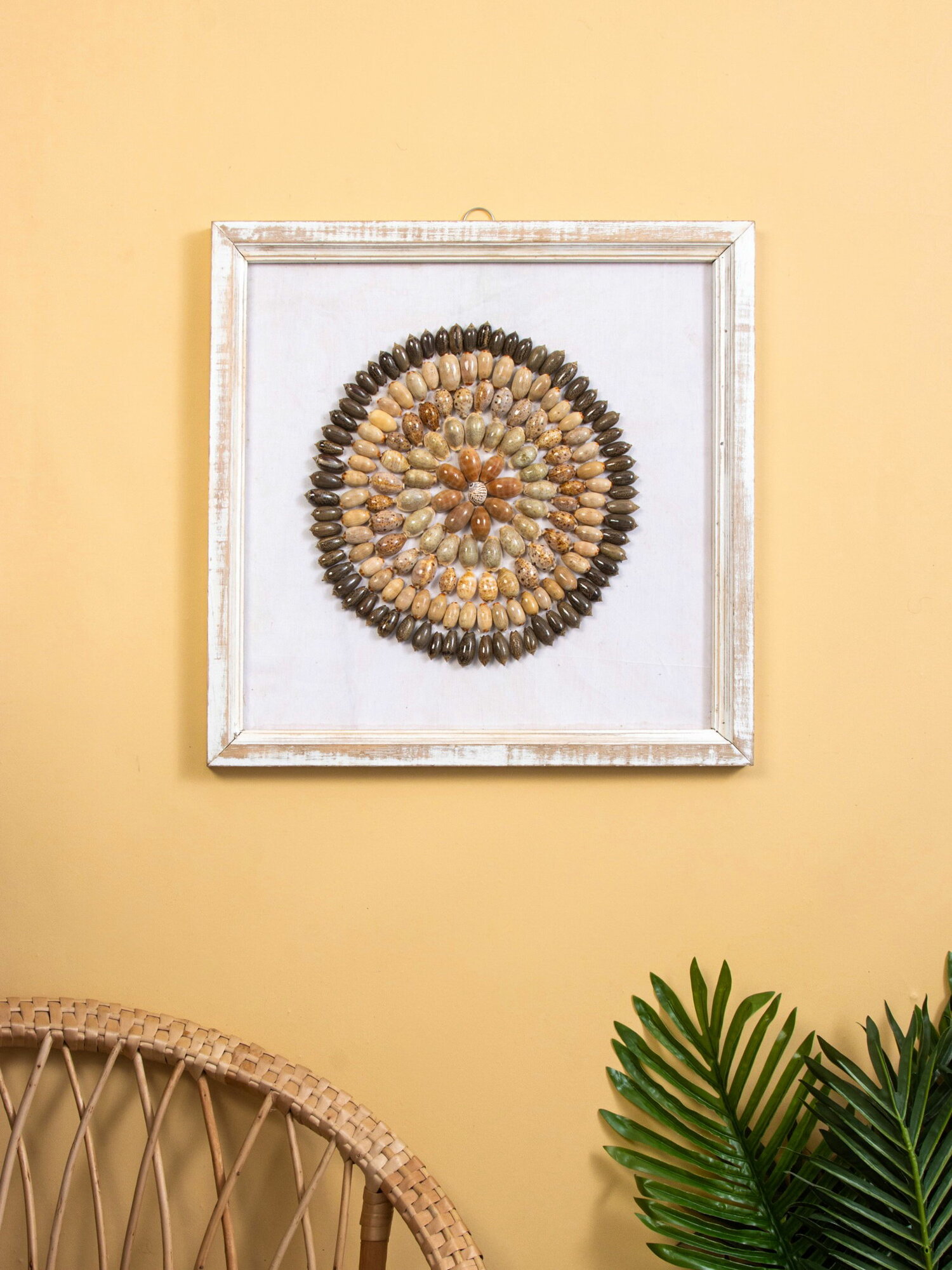 Панно "Композиция из ракушек", 45x3x45 см, способ крепления: подвес