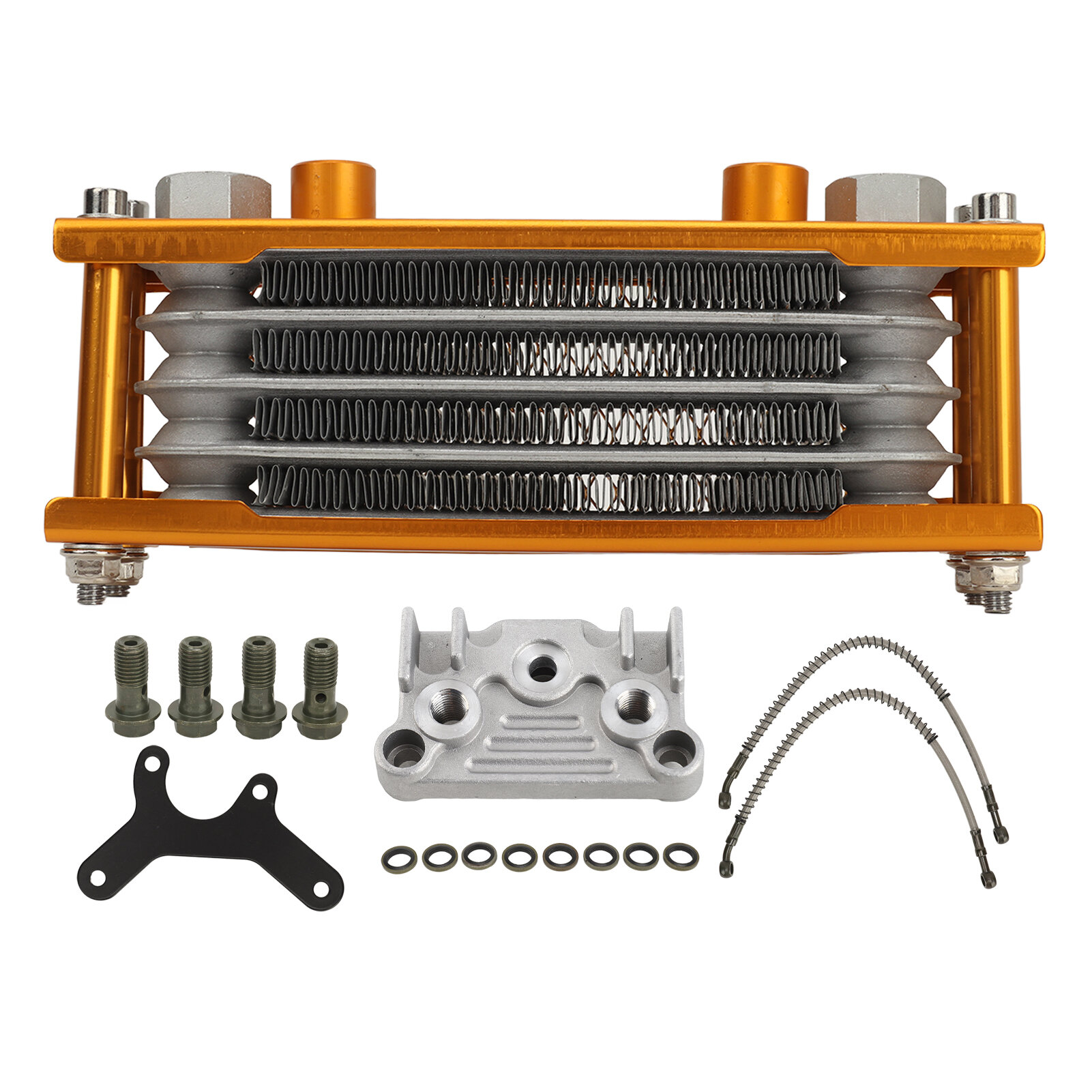 17PCS Motorcycle Oil Cooler Radiator Set Aluminum 4 Row Engine Cooling Kit Replacement for Monkey 125cc 140cc Gold