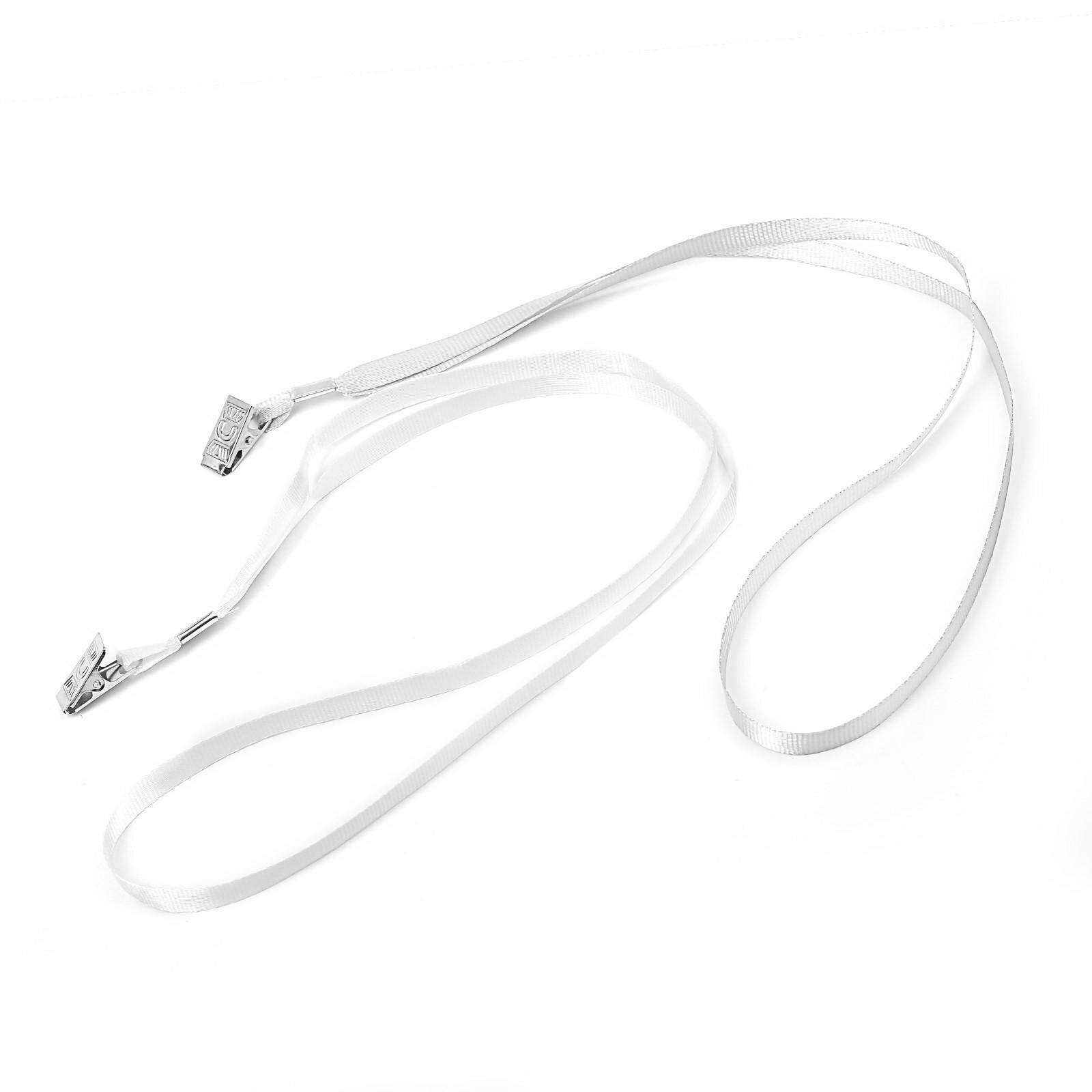 Лента для бейджа ширина-9-10 мм, длина-80 см с металлической прищепкой, белая, 100 шт.