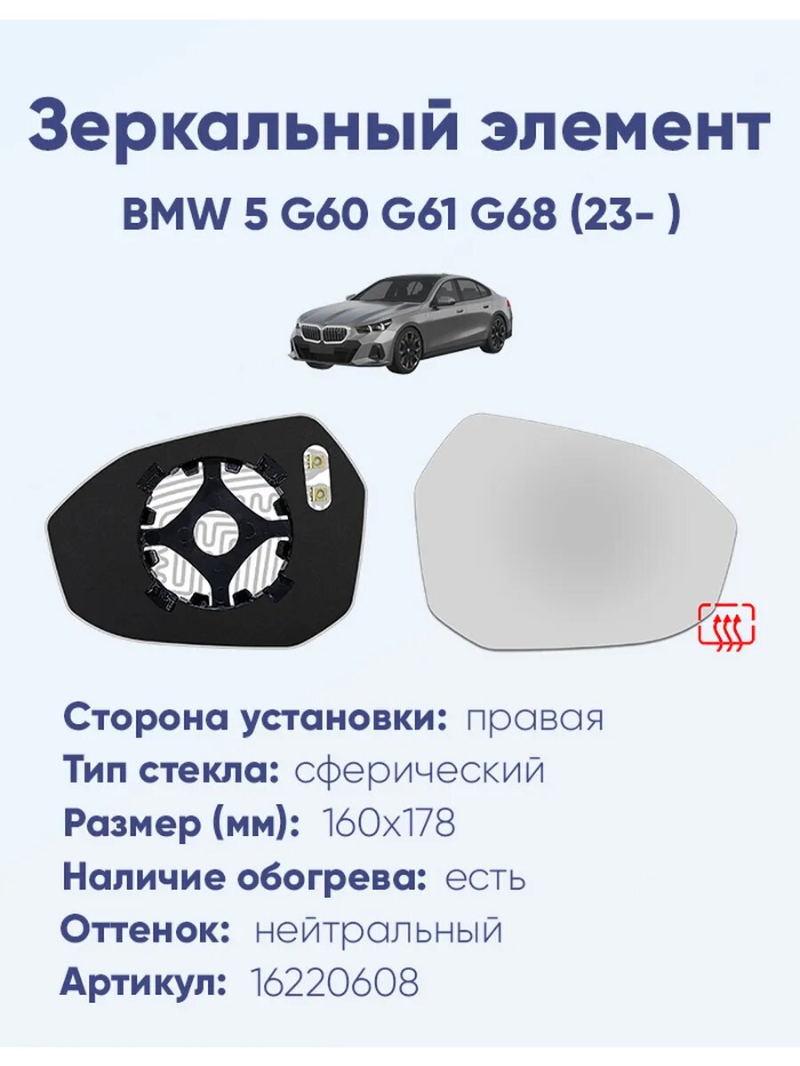 Зеркальный элемент правый BMW 5 G60 G61 G68 (23- )A99052309