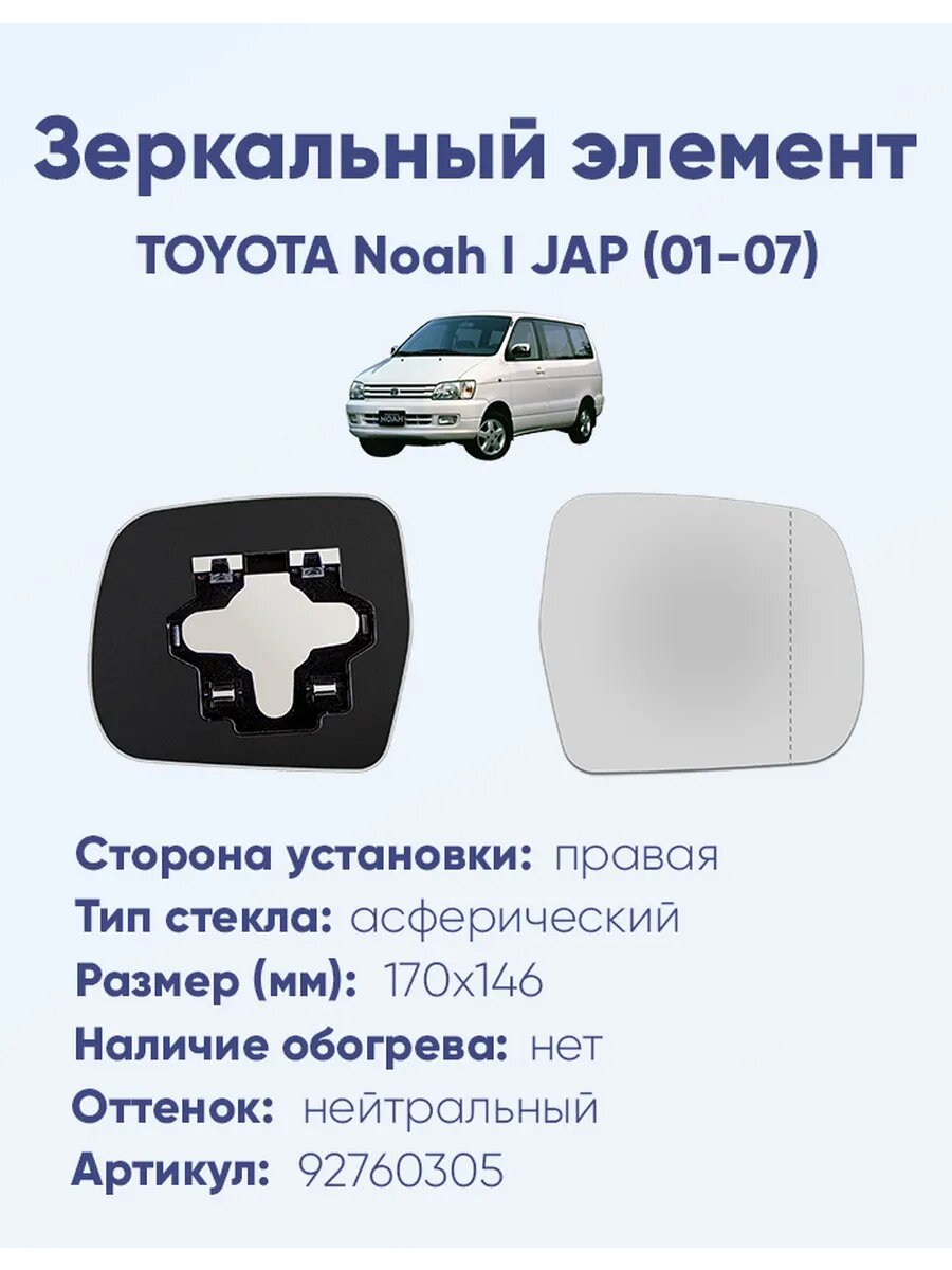 Зеркальный элемент правый TOYOTA Noah I JAP (01-07)A92760305