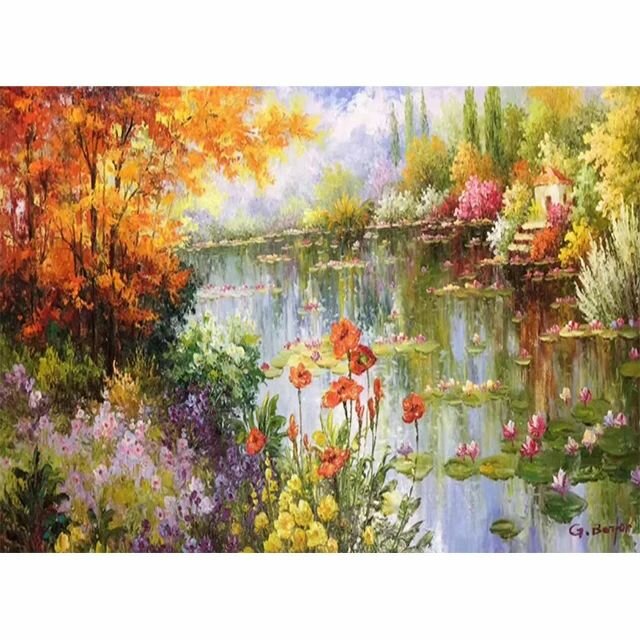 Алмазная картина "Клод Моне Водяные лилии" алмазная огранка 40х50 см,40X50CM, белый
