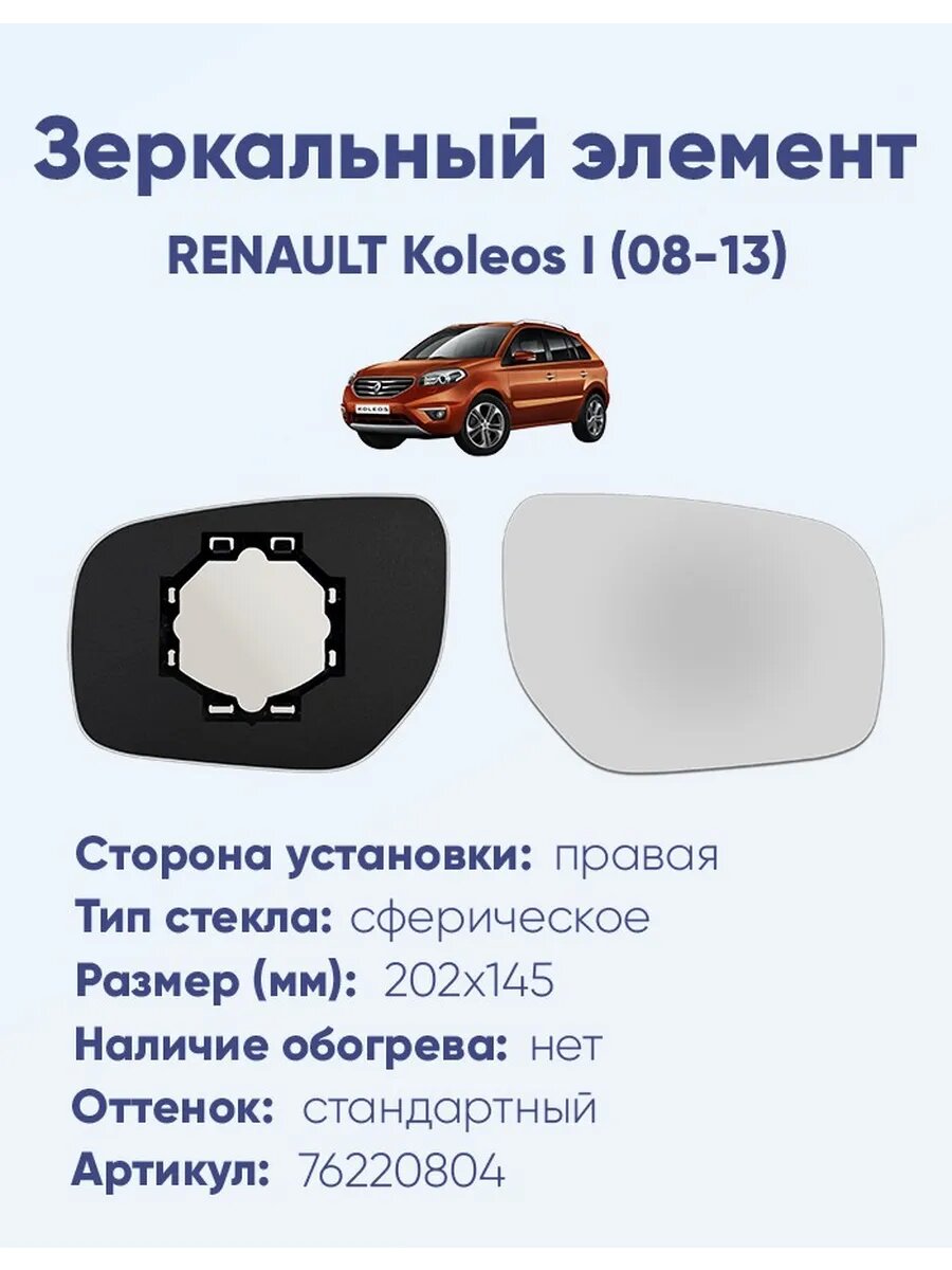 Зеркальный элемент правый RENAULT Koleos I (08-13) сфера нейтральный без обогрева
