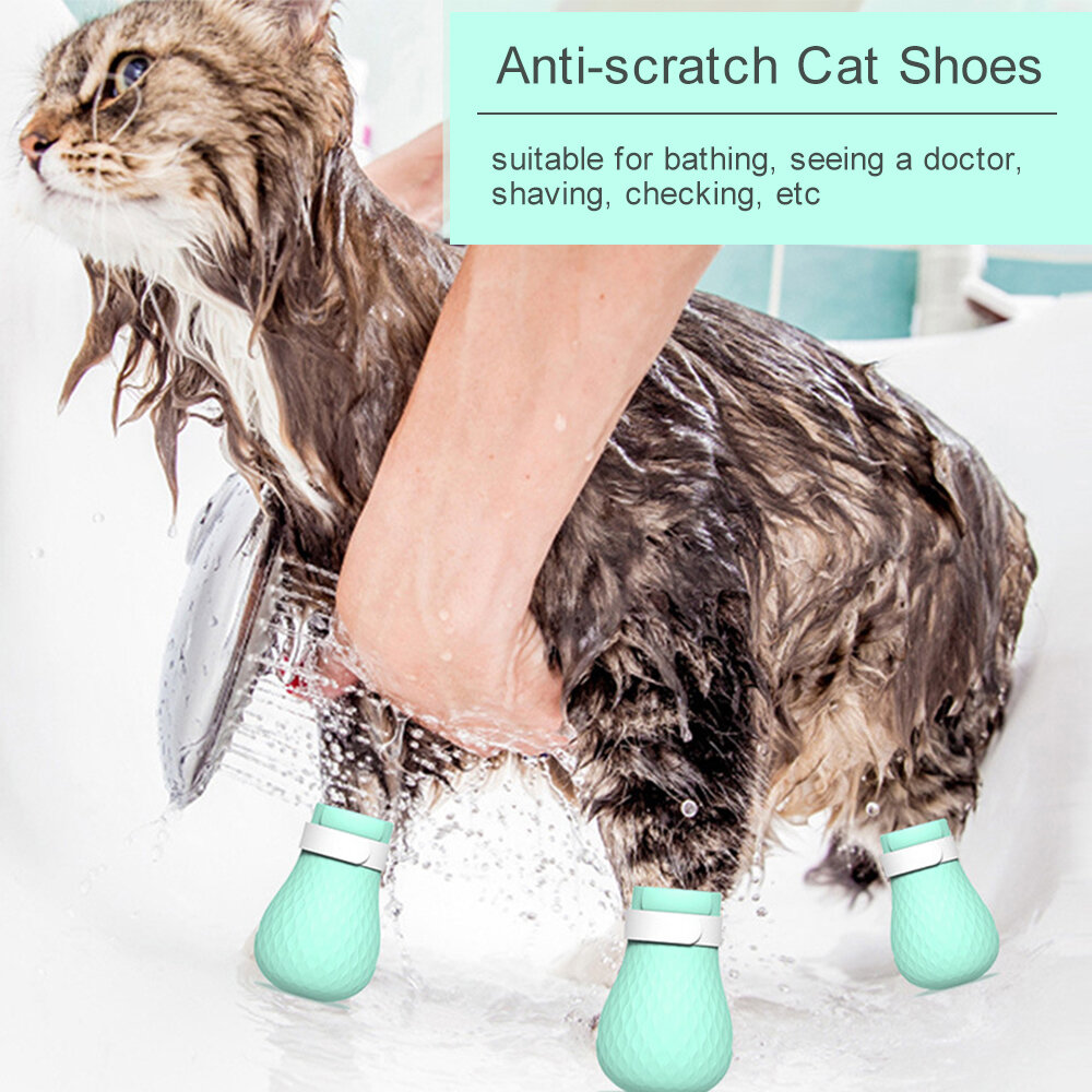 Silicone Anti-scratch Cat Shoes Pet Medical Adjustable Paw Protector for Bathing 4PCS/Set