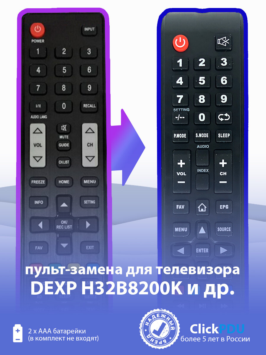 Пульт для телевизора Dexp H32B8200K и других