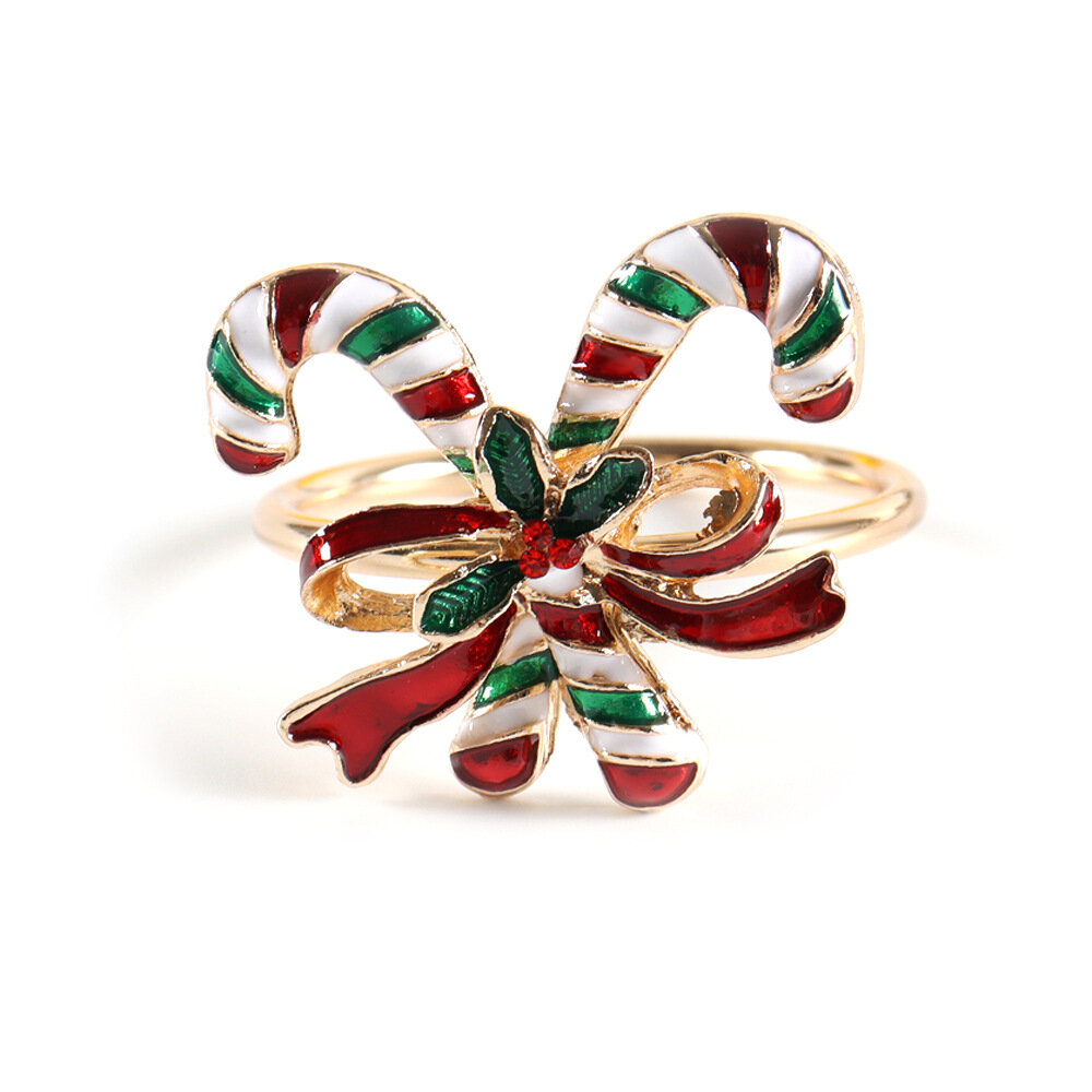 Cross-border Christmas series napkin ring drop oil diamond Christmas bell deer Christmas tree cane napkin buckle napkin ring Christmas Napkin Ring Set