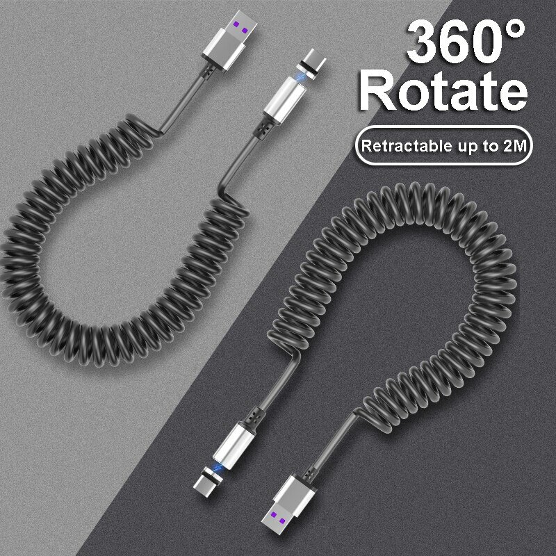 3A Магнитный пружинный кабель Micro USB Type C 8 Pin Кабель для быстрой зарядки для iPhone X Samsung S9 S10 Huawei P30 l