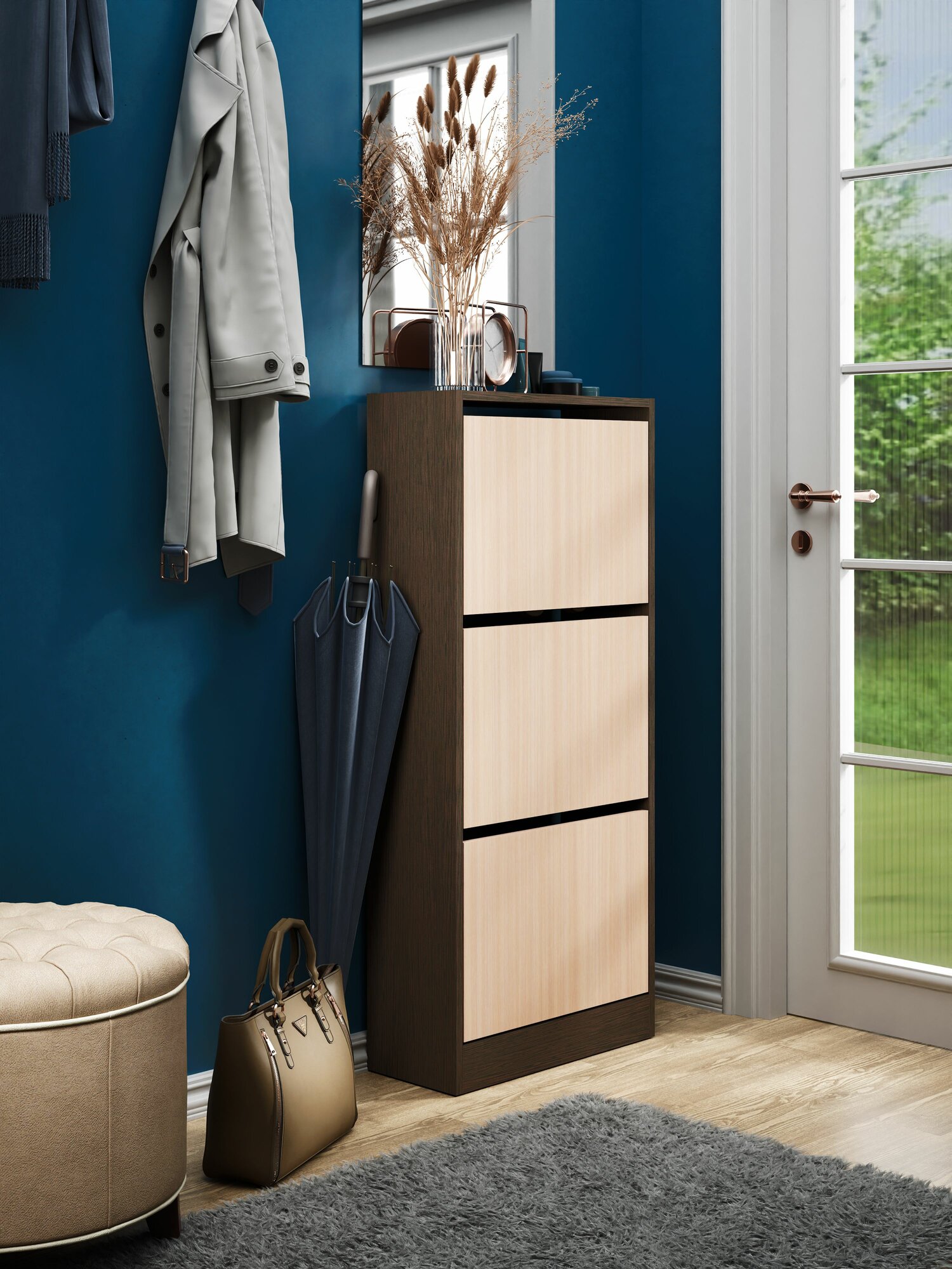 Обувница Лаура-3 венге-молочный в прихожую, тумба для обуви, закрытая деревянная, этажерка, полки, галошница высокая ЛДСП