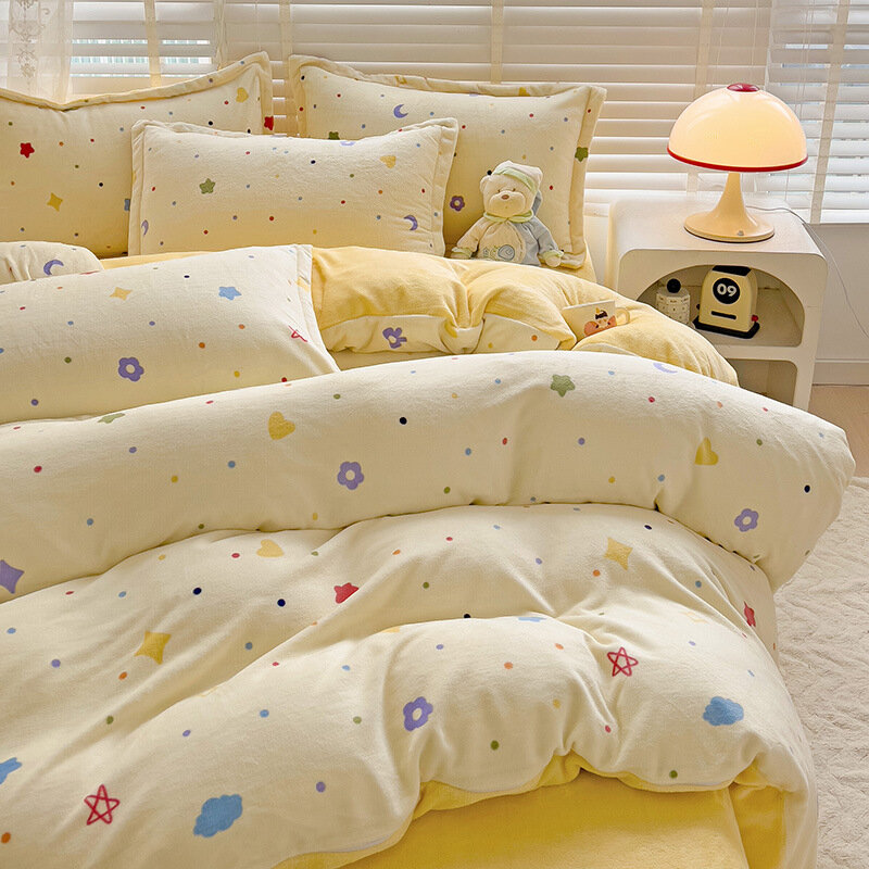 Свежий и элегантный комплект постельного белья из молочного флиса из четырех частей, зимний фланелевый пододеяльник из утолщенного молочного флиса, простыня, постельное белье для общежития,180*200cm