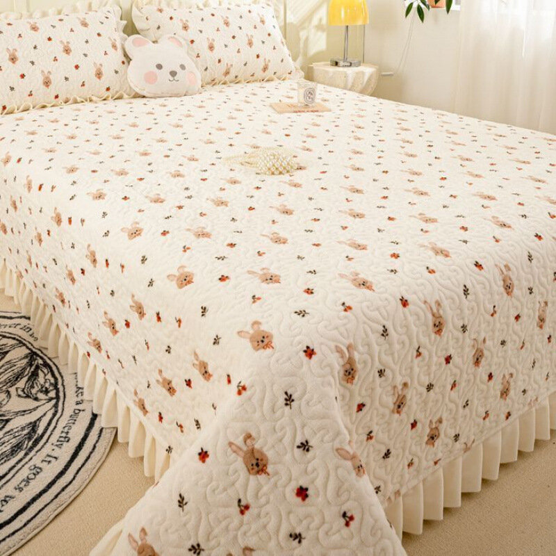 Комплект зимнего постельного белья из утолщенного молочного флиса (3 предмета), нескользящая стеганая простыня, подходит для любого сезона, как чехол для матраса и как базовый слой,200*230cm