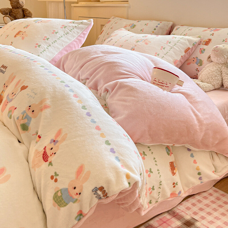 Комплект постельного белья из молочного флиса (4 предмета), простыни и пододеяльник из утолщенного кораллового флиса, зимний флисовый пододеяльник из трех предметов,200*230cm