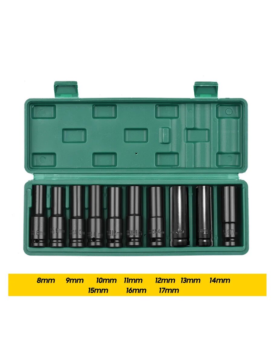 Набор глубоких головок шестигранников 1/2", CR-V, 8-17мм, с