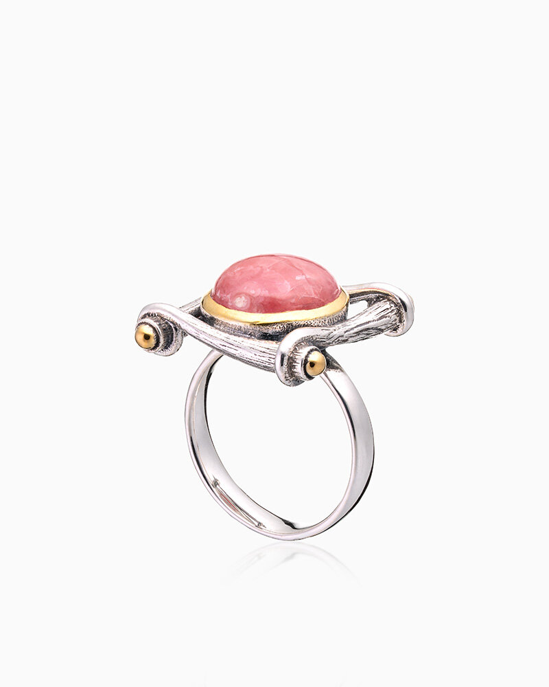 Кольцо, серебро, 925 проба, родохрозит