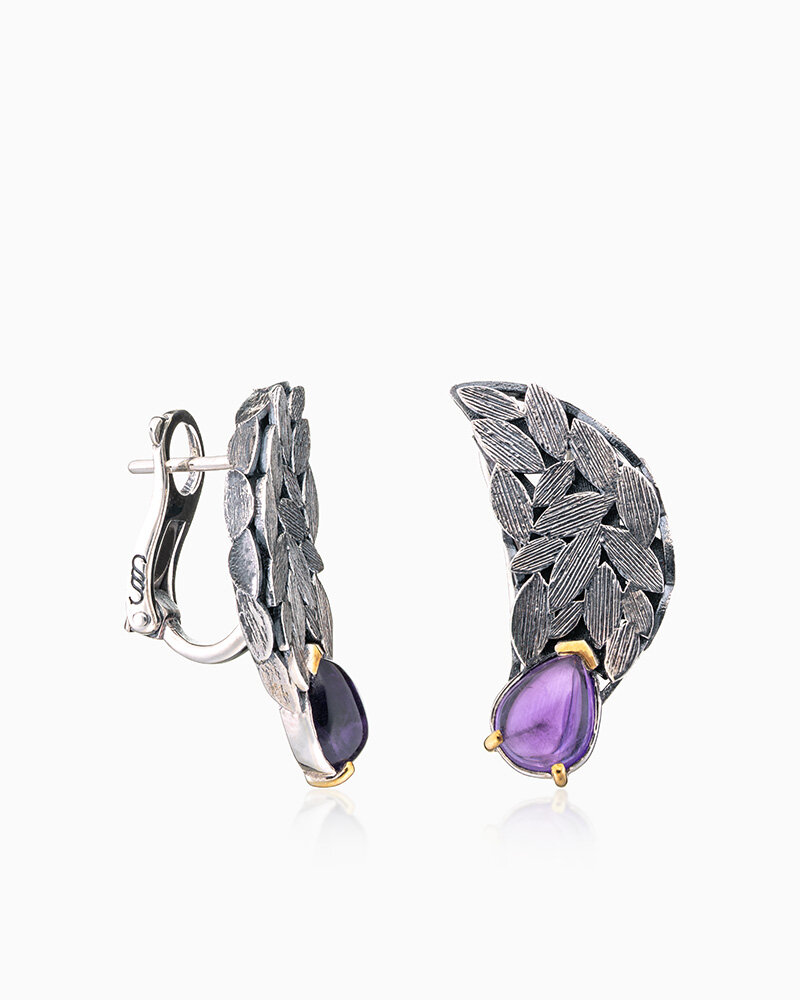 Серьги, серебро, 925 проба, аметист