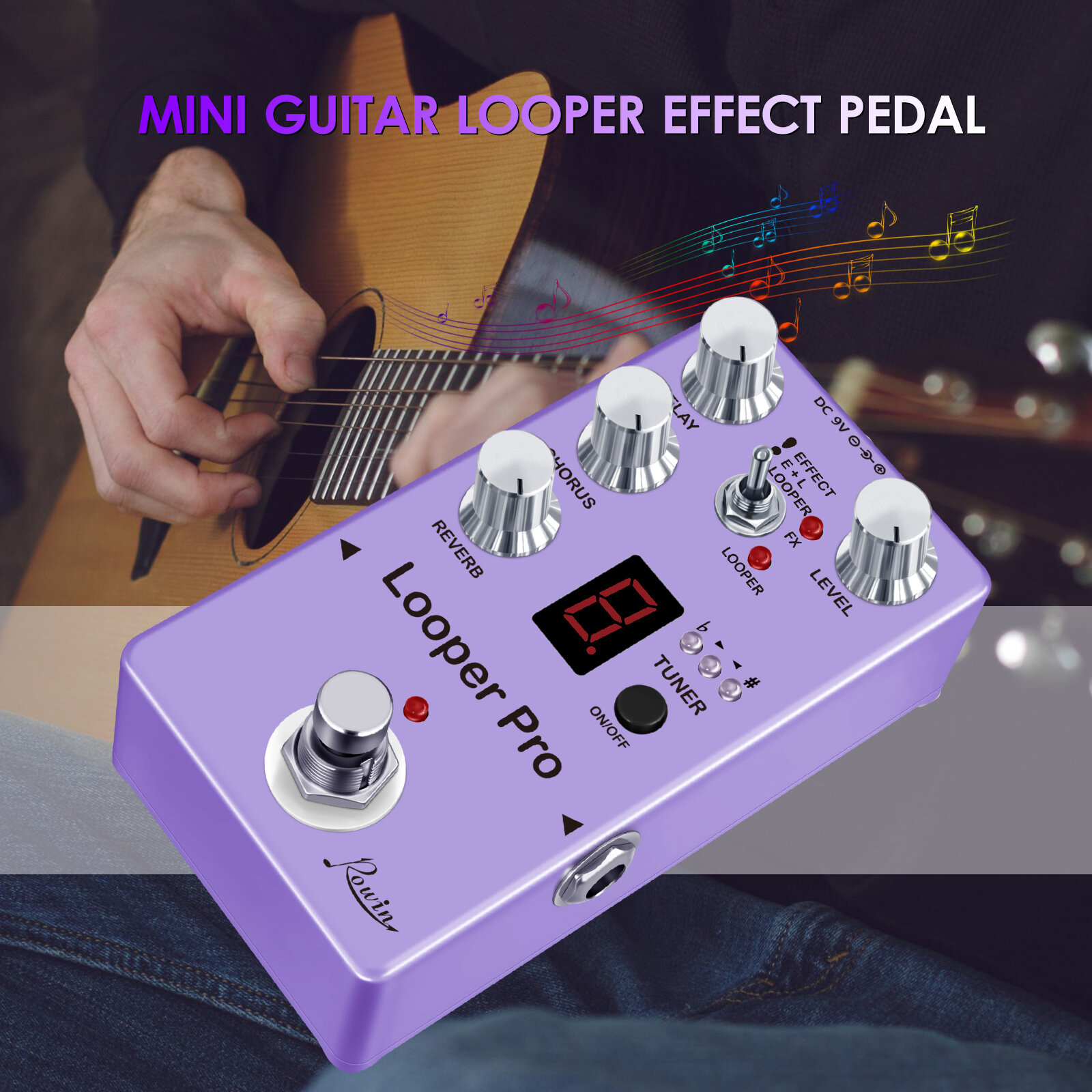 Rowin RE-05 Loop Guitar Effector Looper Tuner Mini Guitar Looper Effect Pedal Полностью металлический корпус с эффектами Reverb Chorus Delay