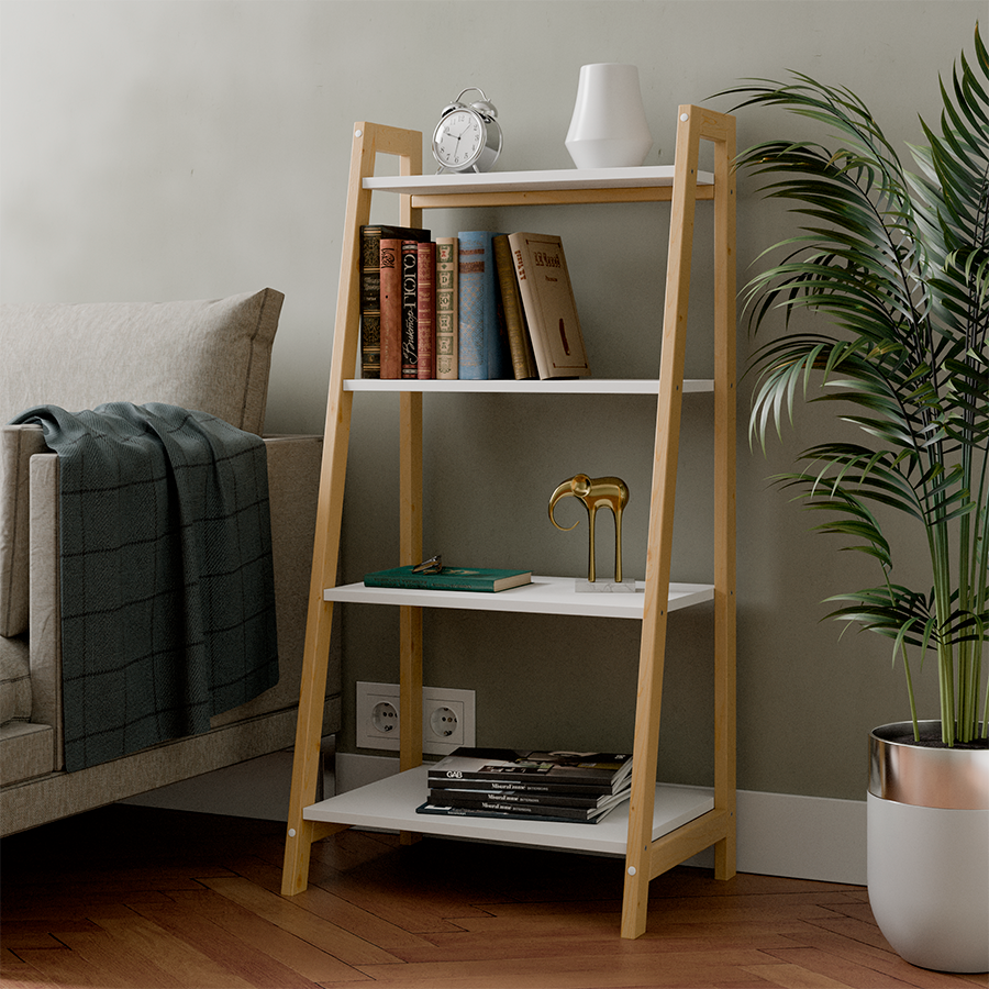 Стеллаж ALIBERY "рейно", деревянный, стильный, скандинавский, белый, 54х115х38,6 см