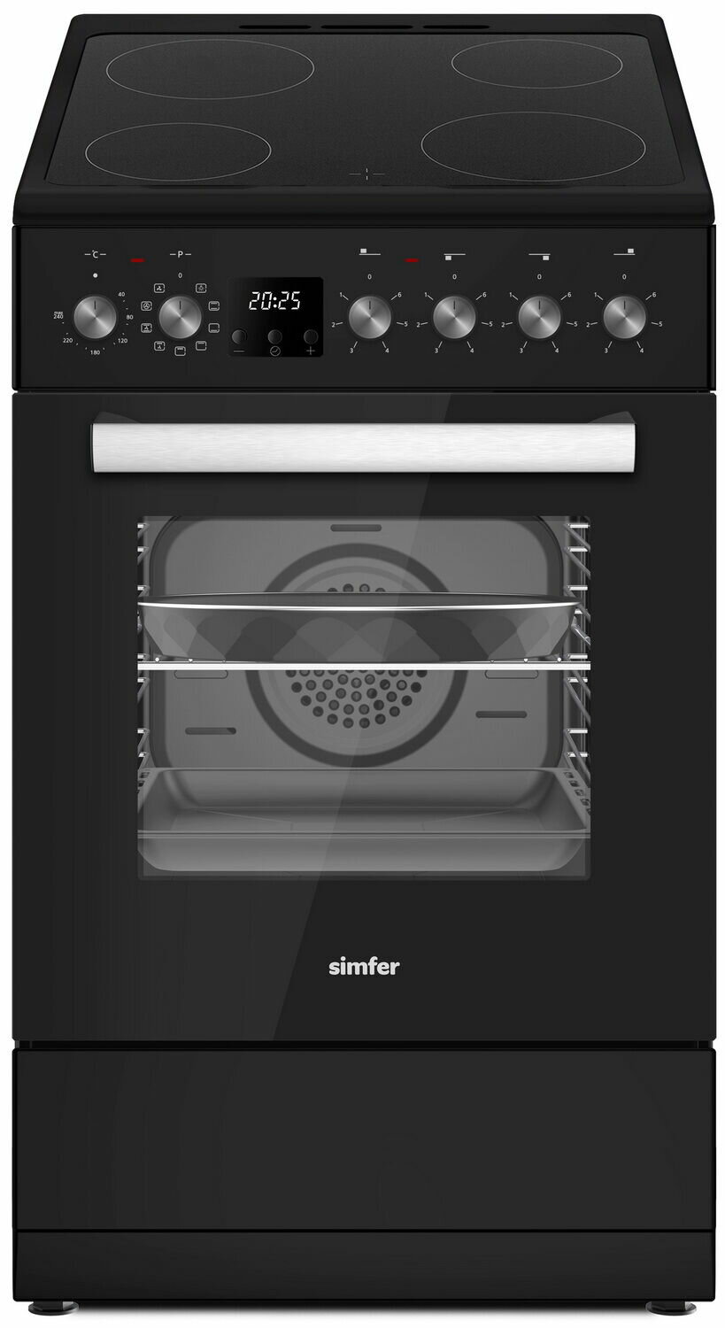 Электроплита Simfer F56VB09025 черный, 50 см, 4 конфорки, конвекция, таймер