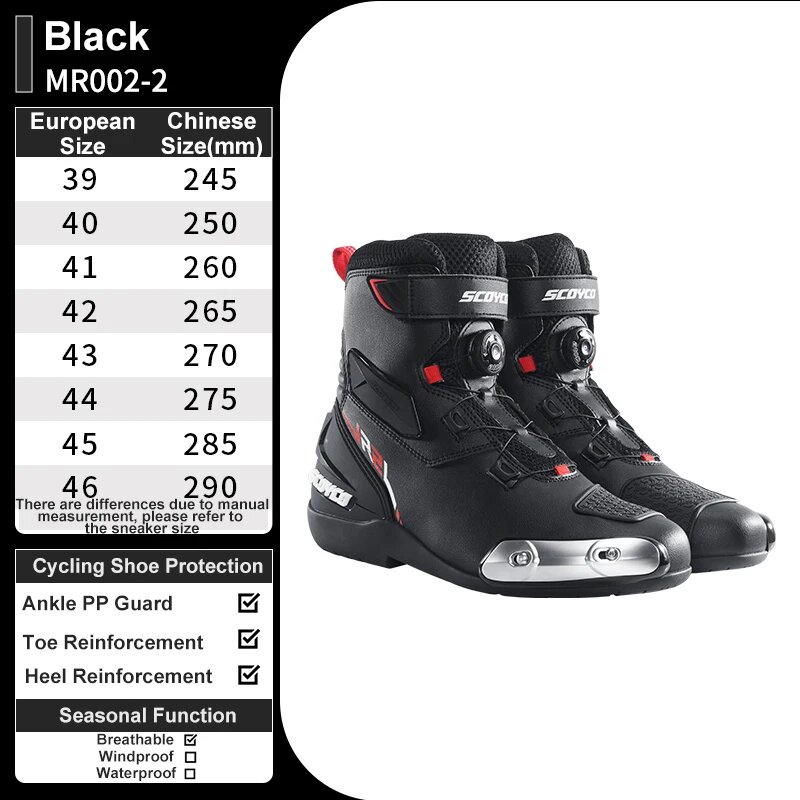 Мотоциклетные ботинки SCOYCO, мужские непромокаемые противоскользящие ботинки для гонок на мотоциклах, защитное снаряжение, байкерское снаряжение, ботинки для мотокросса из искусственной кожи 46, MR002-2-Black