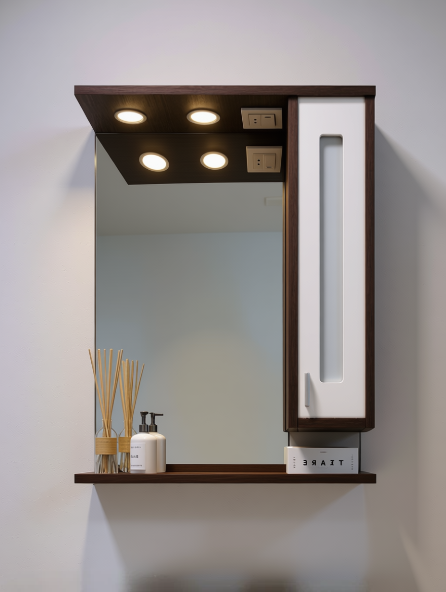 Зеркало-шкаф для ванной Бриклаер "Бали 62", настенное, прямоугольное, подсветка, розетка, венге, правый