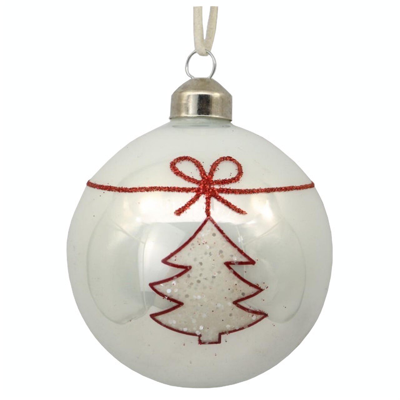 Елочный шар Maxijoy звезда и елочка 80мм белый стекло / новогоднее украшение, игрушка на ёлку