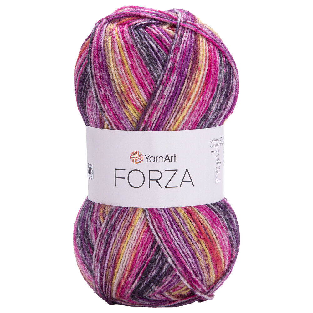 Пряжа для вязания Yarnart Forza 2608 фуксия желтый 1 моток 100 гр/420 м 75% шерсть, 25% полиамид