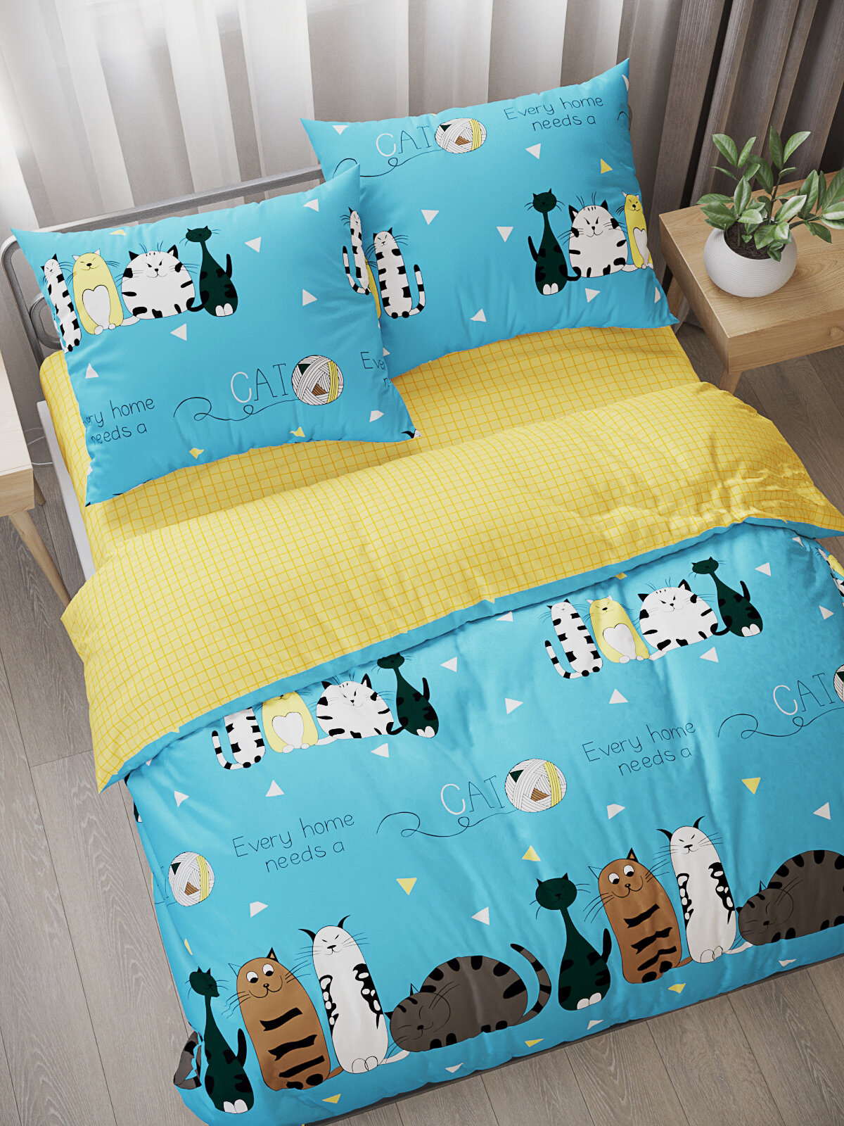 Постельное белье TimeLess "Коты Эрмитажа/Локи (компаньон)" 2-спальный на молнии Наволочка 50х70 см 2 шт Простынь на резинке 160х200 см Пододеяльник 175х215 см поплин