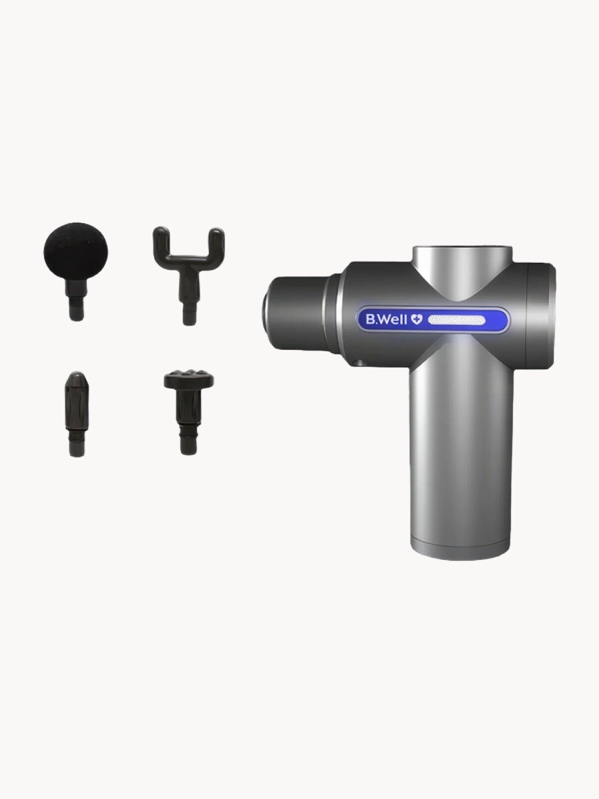 Перкуссионный массажер для тела B.Well MED-450 пистолет массажный до 3 200 уд/мин, 4 насадки, 33 скорости
