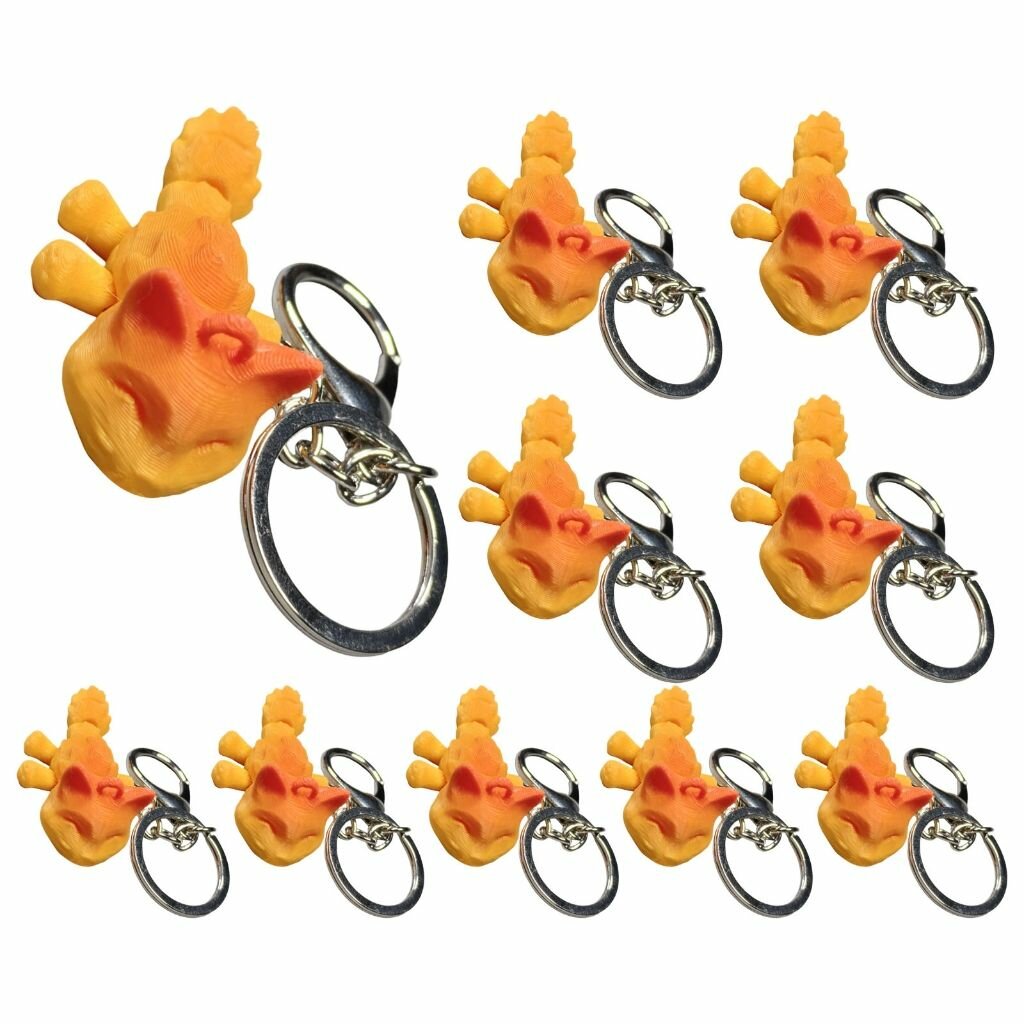 10 шт, милый котенок с закрытыми глазами, напечатанный на 3D-принтере, гибкий подвижный лазерный градиентный брелок с несколькими соединениями-желтый