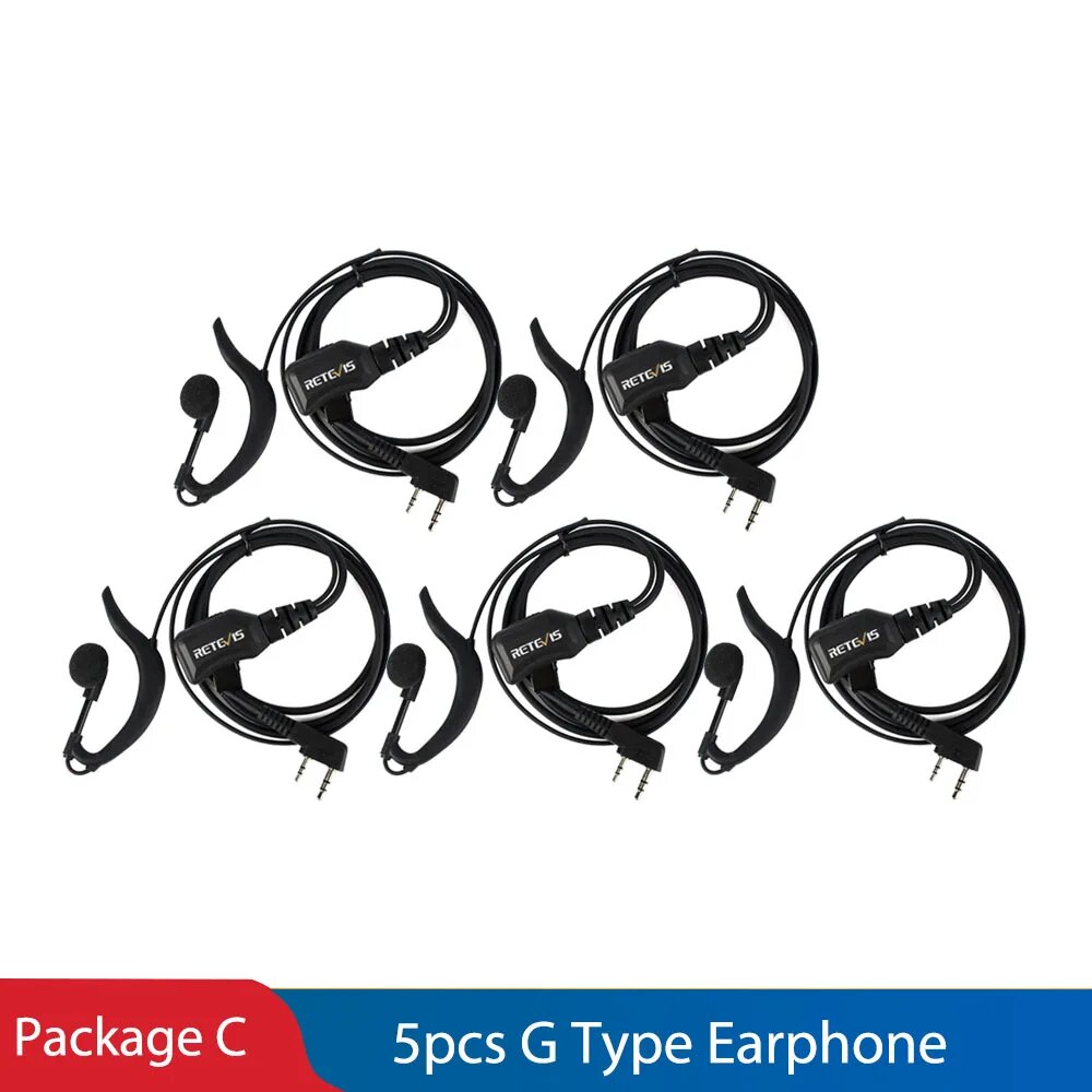 5pcs Retevis G Type Наушники для рации, Черный