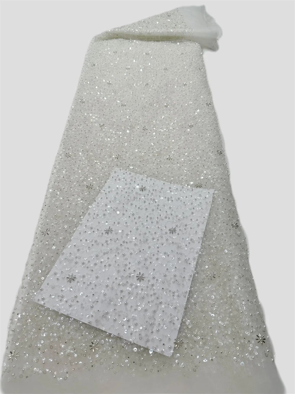 Белое кружево с пайетками, ткань 7African lace fabric