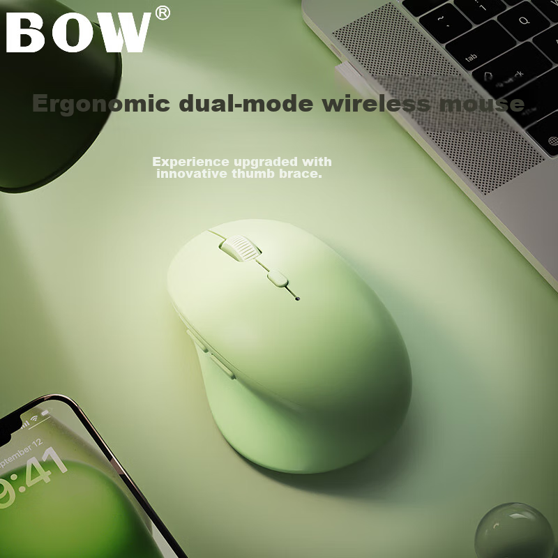 B.O.W Hangshi MD197 Dual-Mode Wireless Bluetooth Mouse, Compatible with Computers, Laptops, Smartphones, Tablets, Ergonomic Silent Mouse for Office Work, Portable, Gradient Green