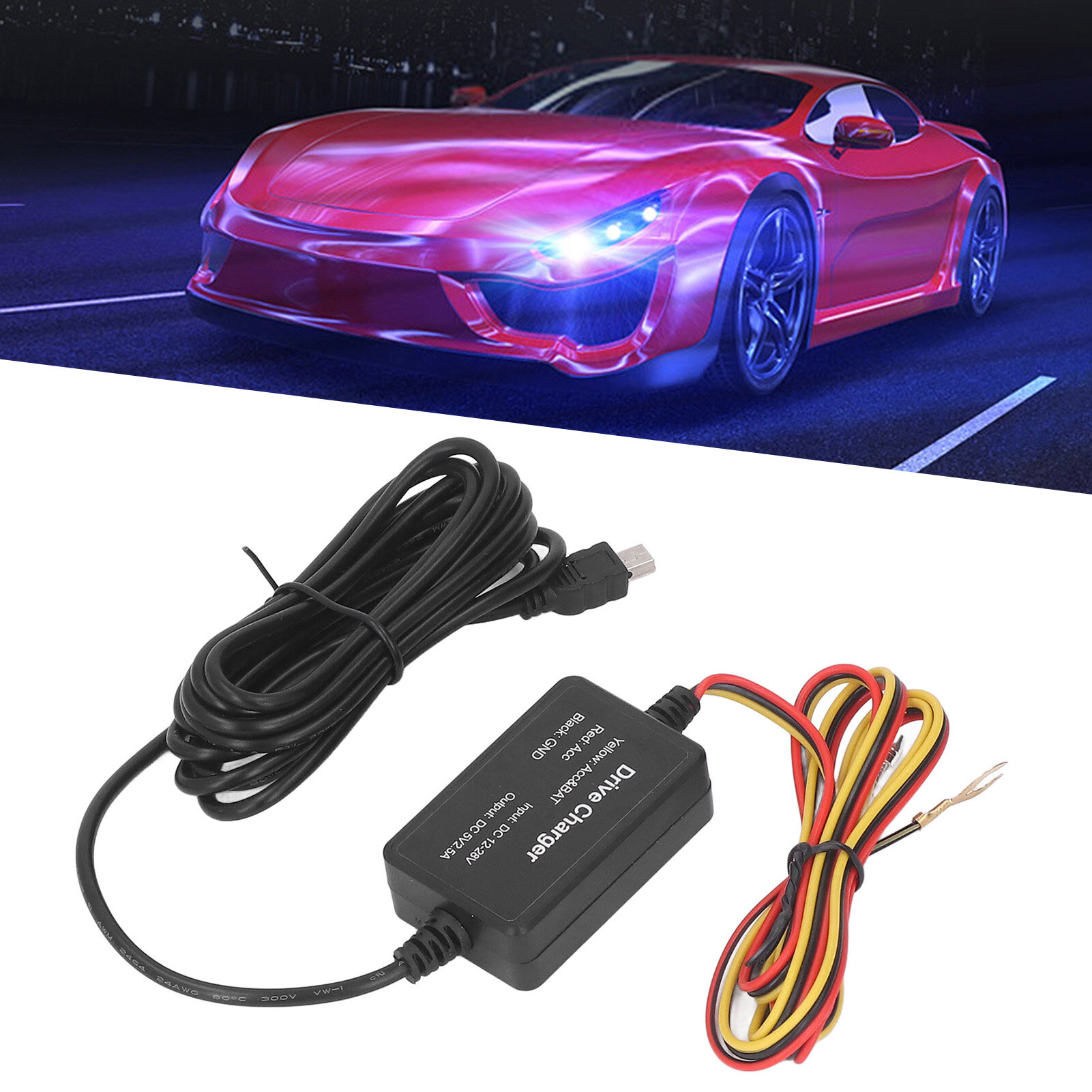 Комплект проводов для видеорегистратора, резиновый металл для зеркальной камеры, GPS-навигатора, радар-детектора 12‑30 В 10 Вт мини