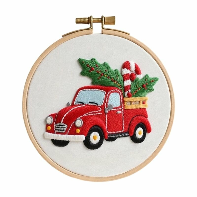Рождественский набор для вышивания крестиком (включая вышитую ткань, нитки, иглы вышивания, инструкции)-автомобильные костыли