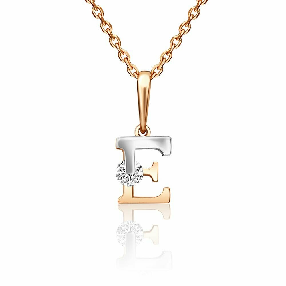 Подвеска, комбинированное золото, 585 проба, родирование, фианит