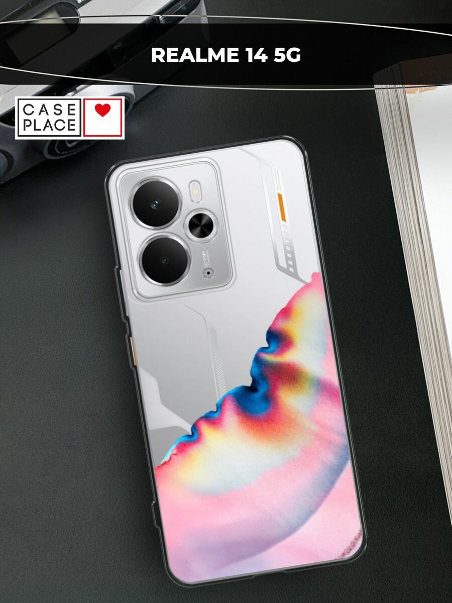Чехол на Realme 14 5G / Реалми 14 5G с принтом Розовая акварель, прозрачный